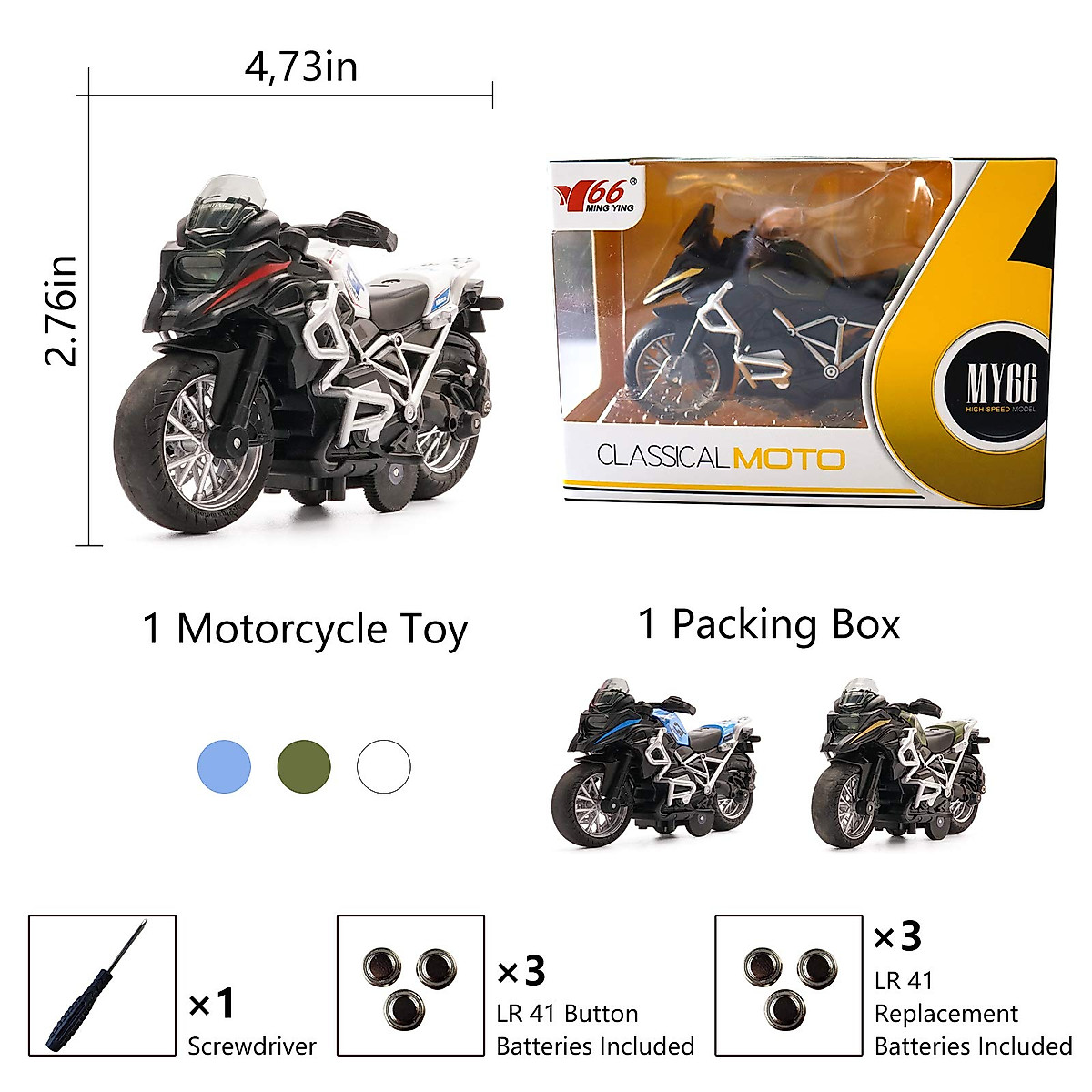 YA LE MING Motorcycle Toy,Pull Back Vehicles,with Light and Music Toys Motorcycle Model, Motorcycle Toys for 3+ Year Old Boys Girls (Blue)
