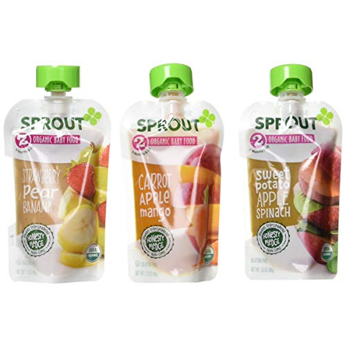 Sprout Organic Baby Food, Stage 2 Pouches, 6 Flavor Fruit & Veggie Variety Pack, 3.5 Oz Purees (Pack of 12)