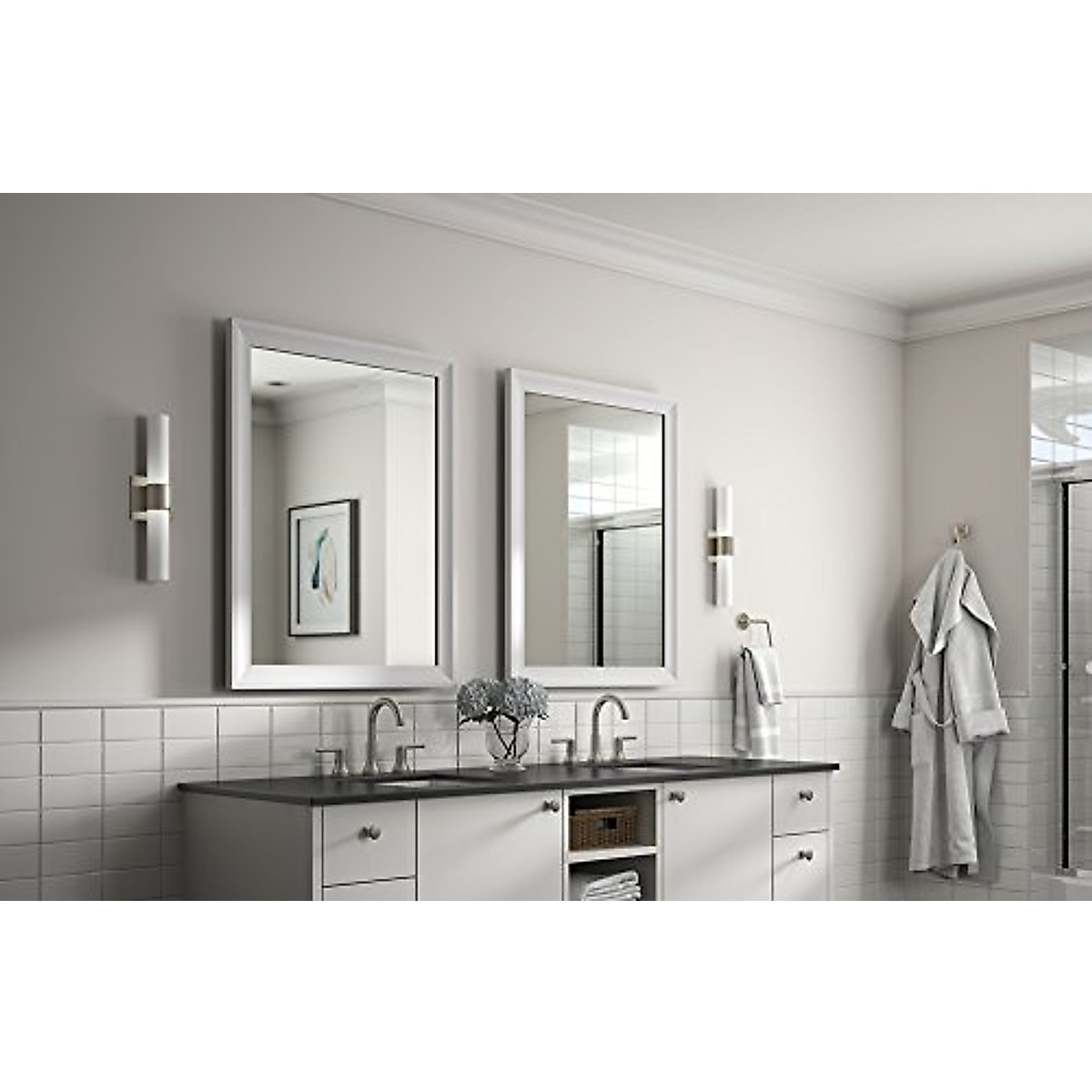 Delta Wall Mount 21 in. x 28 in. Small (S1) Rectangular Framed Float Mounting Bathroom Mirror in Matte White with Standard Glass