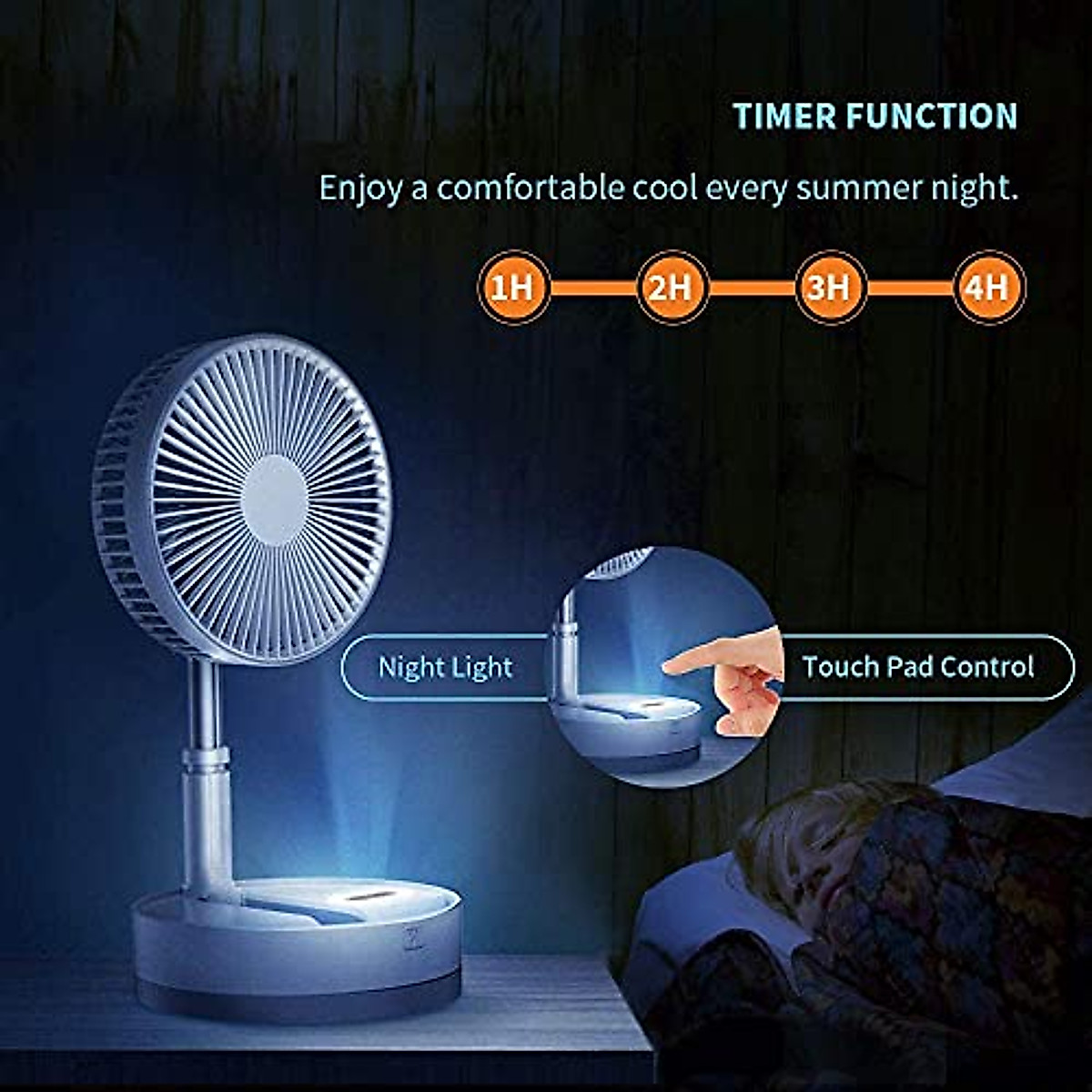 AIHANCH Portable Standing Fan, Foldable 10800mAh Rechargeable Battery Operated Fan, 4 Speeds Height Adjustable Oscillating Floor Fan for Bedroom with Remote Timer Night Light for Home Outdoor Camping