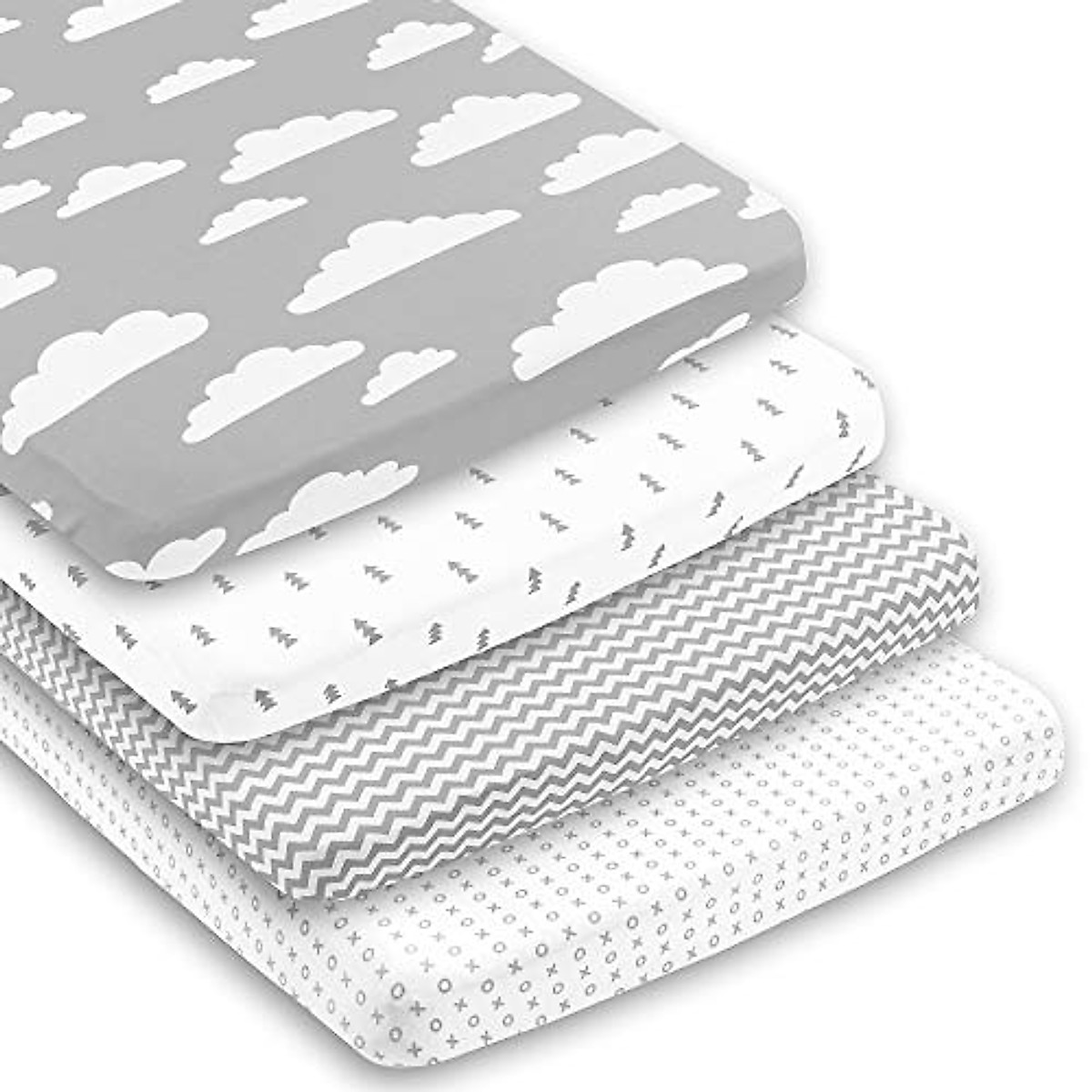 Pack n Play Sheets – Premium Pack and Play Sheets 4 Pack – 100% Super Soft Jersey Knit Cotton Playard Mattress Sheets – Portable Playpen Fitted Play Yard Mini Crib Sheet for Boy & Girl (24 x 38 x 5)