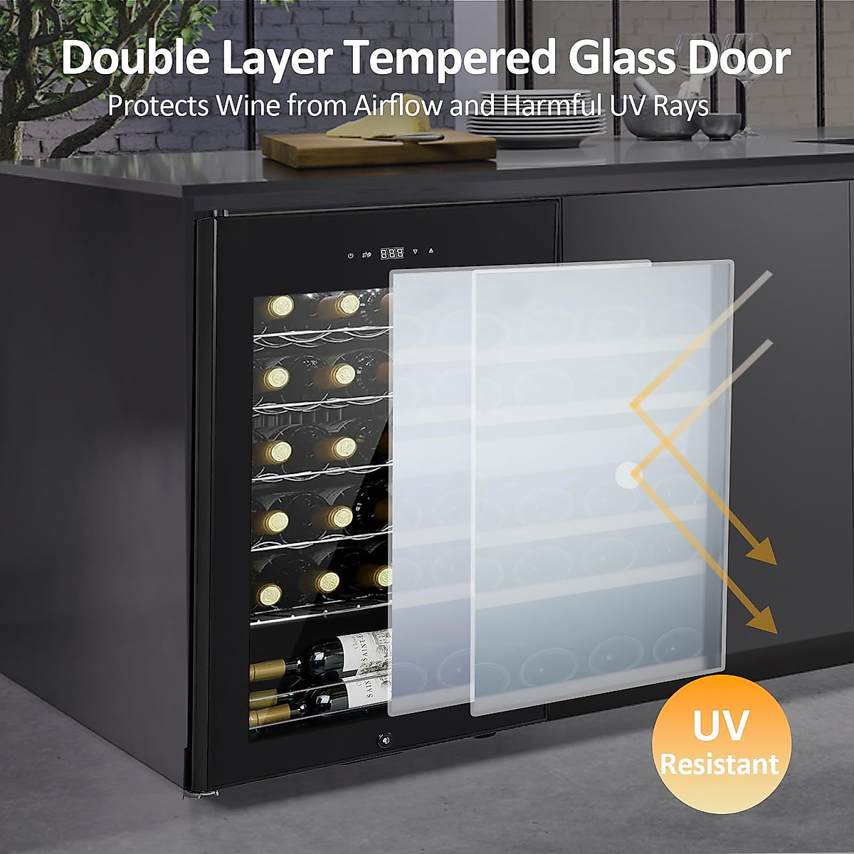 28 Bottle Compressor Wine Cooler Refrigerator, Wine Fridge Freestanding Wine Cellar for Red Wine, White, Champagne, Sparkling Wine with Digital Temperature Control, Soft LED Light, Glass Door