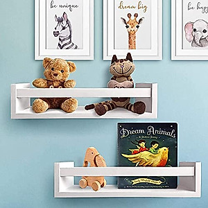 AHDECOR Nursery Room Bookshelf Wall Mount White Floating Shelves, Display Wall Shelf for Kids Room, Kitchen Spice Rack, Bathroom Decor, Book Shelves Organizer or Baby Nursery, Set of 2, 15 inch