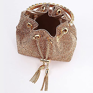 DJBM Women Full Diamonds Bucket Handbag Rhinestone Clutch Purse Evening Clutch for Women Party Prom Cocktail Wedding, Gold