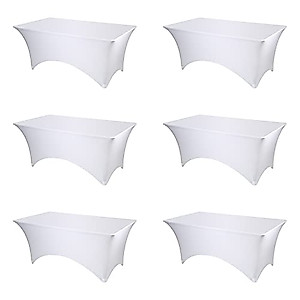 6 Pack White Fitted Spandex Table Covers - 6Ft Stretch Tablecloths for 6 Foot Rectangle Folding Tables Rectangular Bulk Linen Fabric Elastic Table Clothes for Wedding Banquet Party Buffet Display