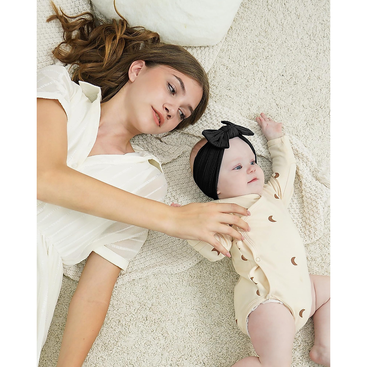 jollybows 6pcs Baby Nylon Headbands Hair Bow Elastics Hairbands Hair Accessories for Baby Girls Newborn Infant Toddlers Kids (Natural colors)