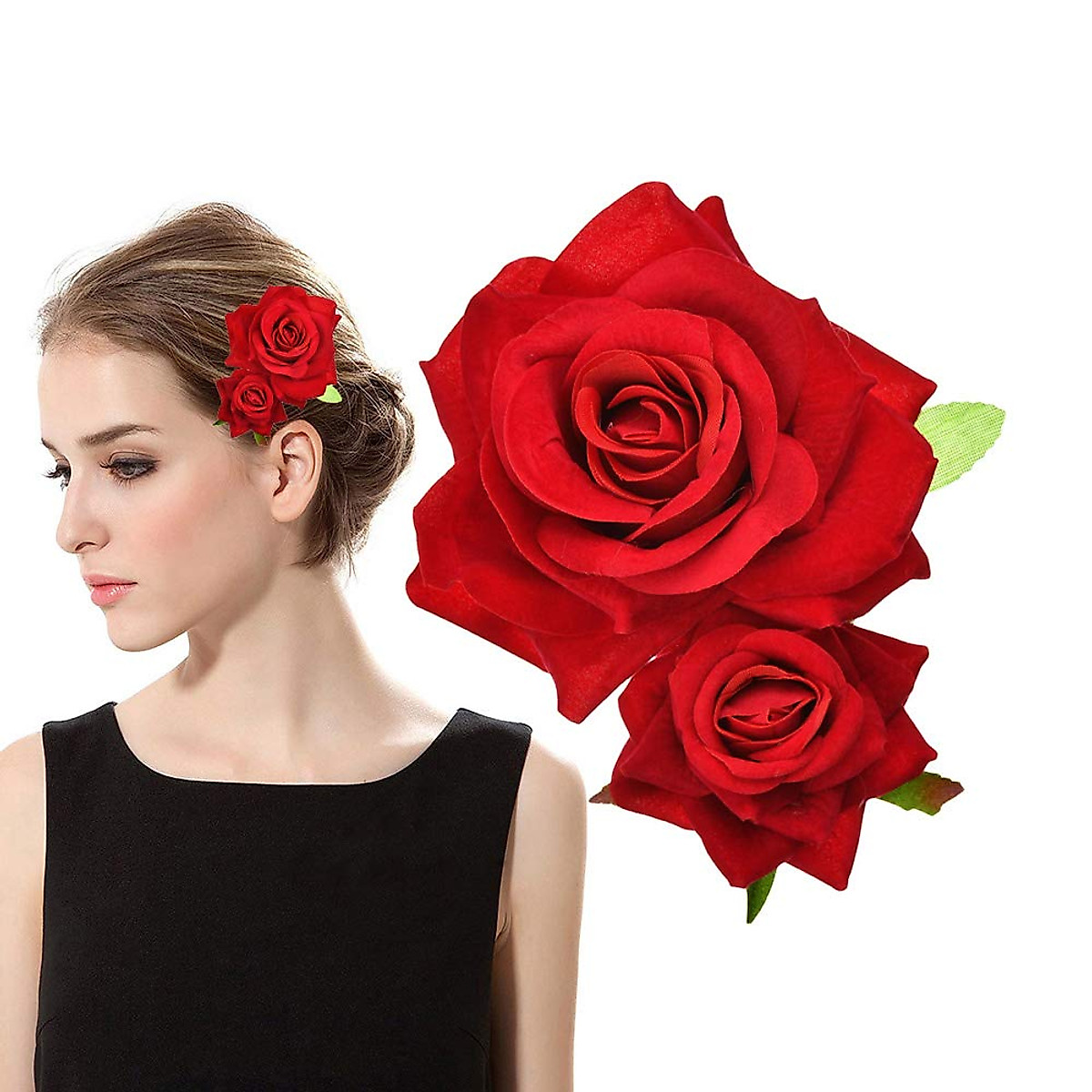 Rose Flower Hair Clip 3D Red Roses Flower Hair Accessories Comb Piece for Girls Women Bride Wedding Hair Clip Flamenco Dancer Hairpins Headwear Barrette Styling Tools Accessories