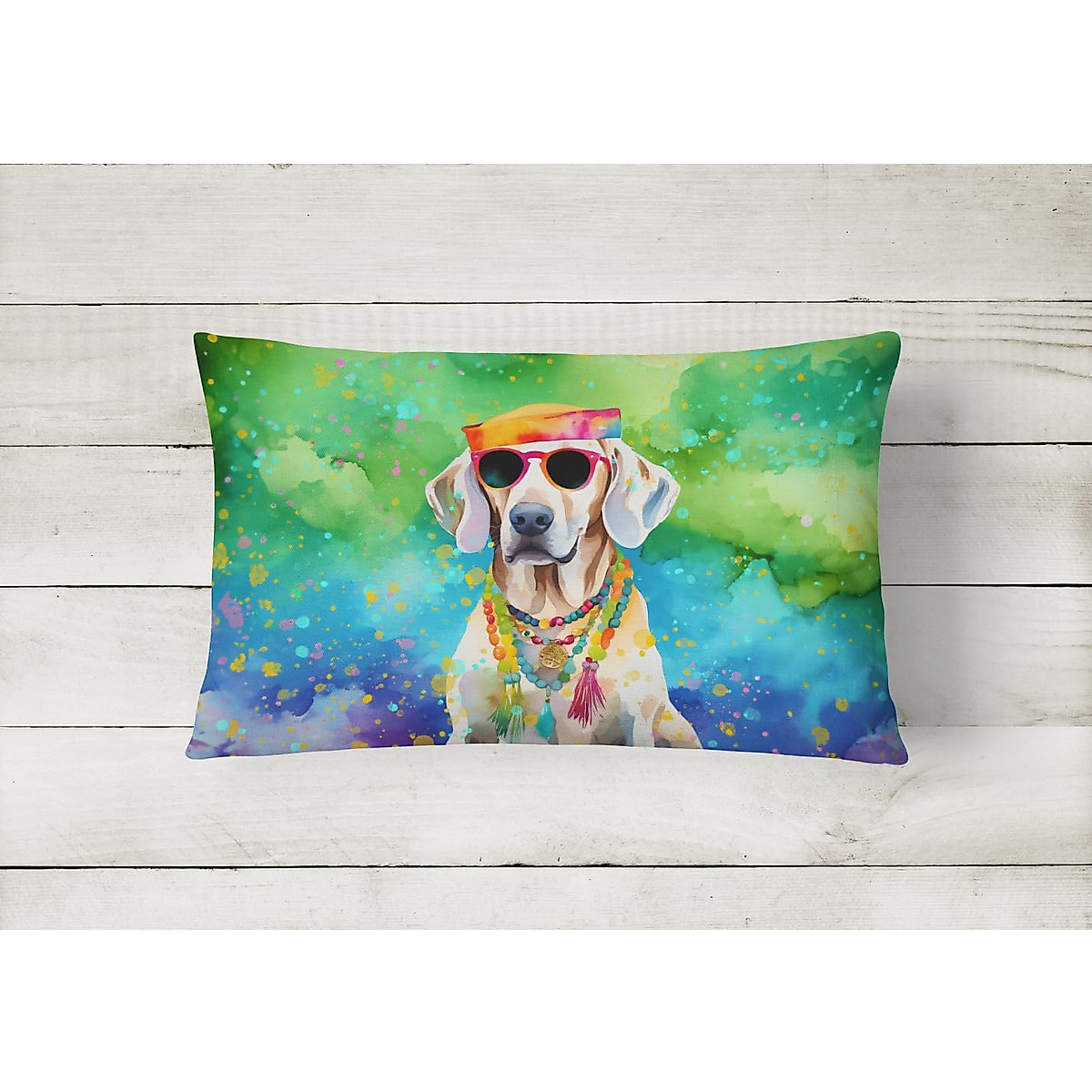 Caroline's Treasures DAC2565PW1216 Weimaraner Hippie Dawg Fabric Decorative Pillow Machine Washable, Indoor Outdoor Decorative Pillow for Couch, Bed or Patio, 12HX16W