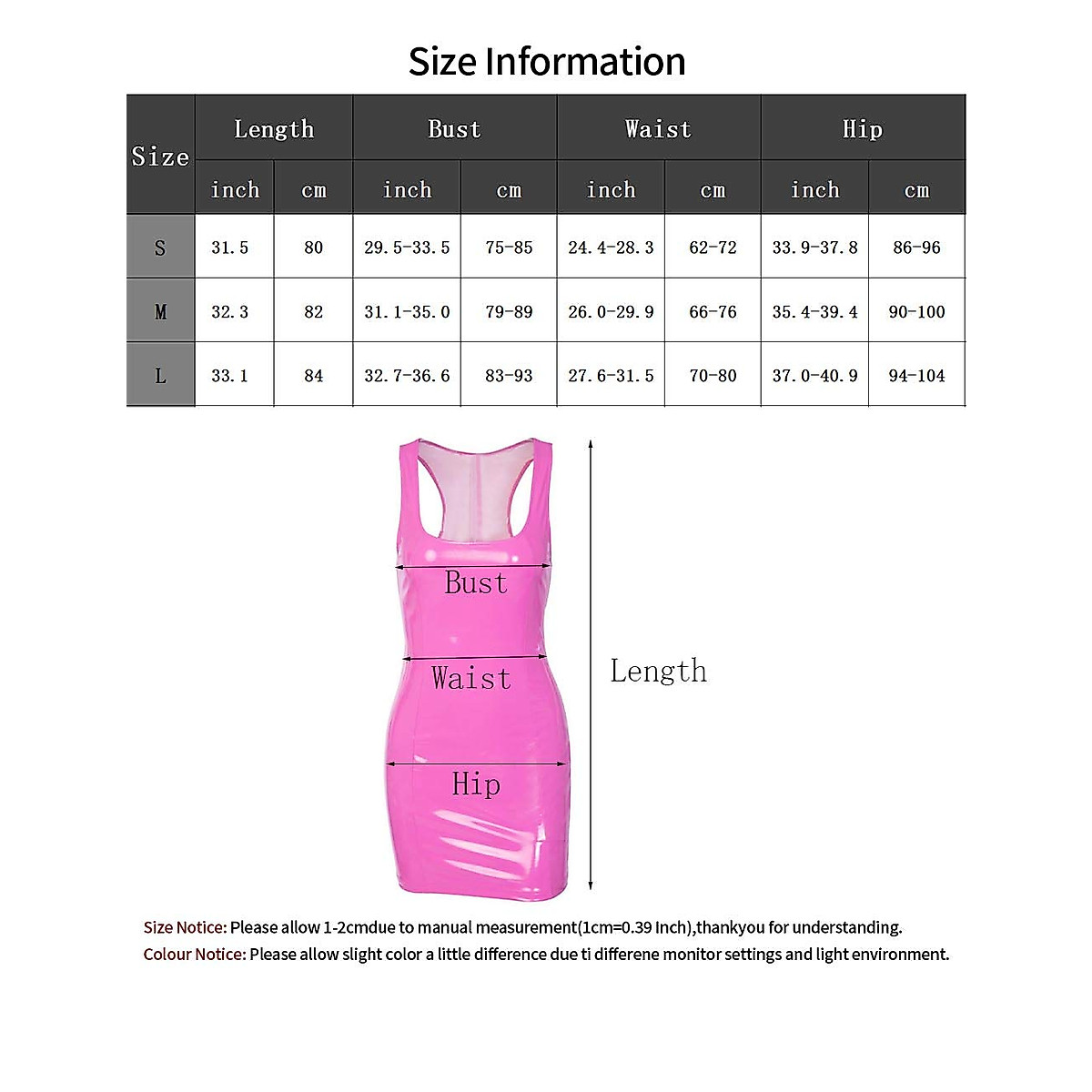 SEMATOMALA Women's Scoop Neck Latex Bodycon Dress Shiny Metallic Strap Shoulder Slim Fitted Club Party Mini Dresses(PI,M)