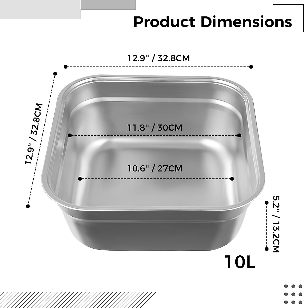 yeesport Stainless Steel Washing Up Bowl, Multi-Purpose Dish Tub for Sink, Large Square Container for Kitchen, Vegetable Washing Basin, Durable Dishpan for Home