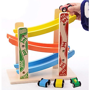 GeekHouse Wooden Race Track Car with 4 Mini Cars, Ramp Racer Toy for Toddlers, Preschool Educational Gifts for 3+ Year Old Kids, Boys, and Girls