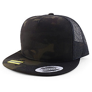 Trendy Apparel Shop Flexfit Brand 5 Panel Classic Trucker Flatbill Mesh Snapback Cap - Black Camo