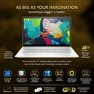 HP Envy 17T Laptop i7-1195G7 11th gen, 16GB RAM, 512 GB NVMe SSD, 17.3" FHD Touch, Thunderbolt 4, Win 11 PRO, WiFi 6, B&O Speakers, USB-A, Intel Xe Graphics, Silver, 64GB Tech Warehouse Flashdrive