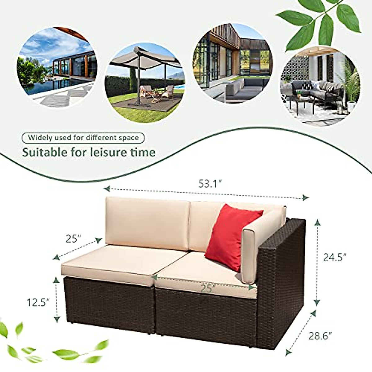 Devoko Patio Furniture Sofa Sets Outdoor All-Weather Sectional Corner Sofa and Armless Sofa (Beige, 2 PCS Patio Sofa Set)