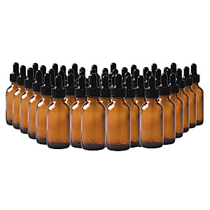 Easeen 48 Pack 2oz Amber Glass Dropper Bottles, Eye Dropper Bottles with Glass Droppers for Essential Oils, Perfumes