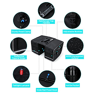 Sportneer Bike Bag - 29L Waterproof Bike Panniers Grocery Bag with Adjustable Hooks & Large Pockets - Bike Rack Bag with Reflective Trim & Rain Cover for Width Less Than 5.5'' Bike Rack