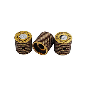 Guyker Guitar Knobs with 6mm Dia. Shaft Pots - Brass Bullet Case Style Tone and Volume Control Potentiometer Knob Replacement for Precision Electric Guitar or Bass (3 Piece, old gold color)
