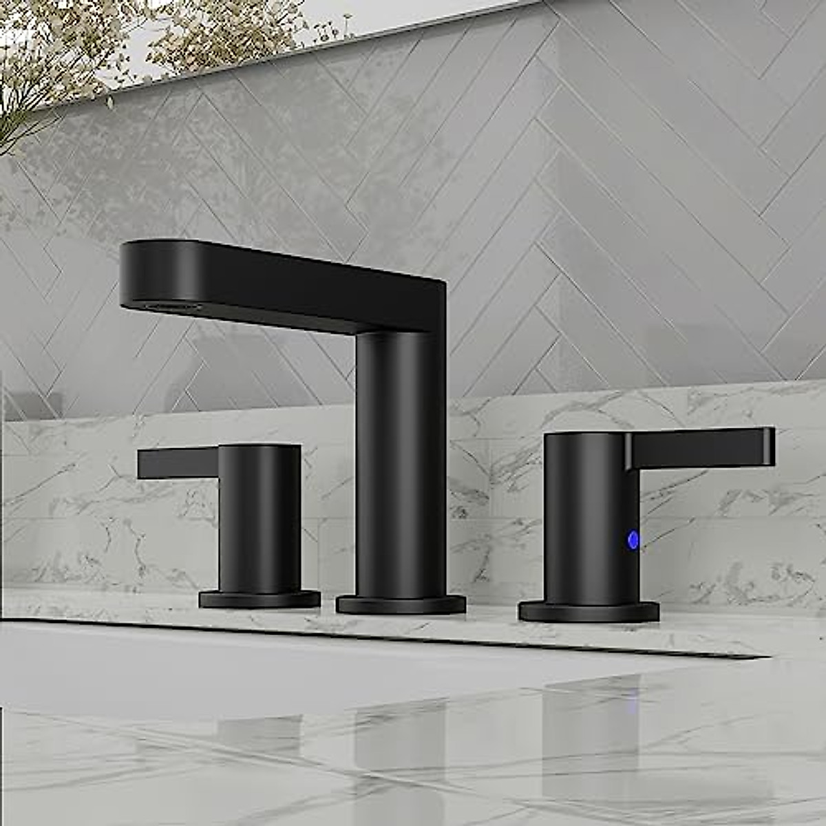 Black Bathroom Faucet 3 Hole, KPAIDA 8 Inch Widespread Bathroom Faucets for Sink 3 Hole Matte Black Bathroom Sink Faucet with Pop Up Drain and Water Supply Lines