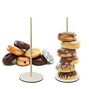 Honbay 4PCS Round Wood Donut Stands Doughnut Dessert Stands Bagels Display Holder, for Wedding, Birthday, Kids, Baby Shower