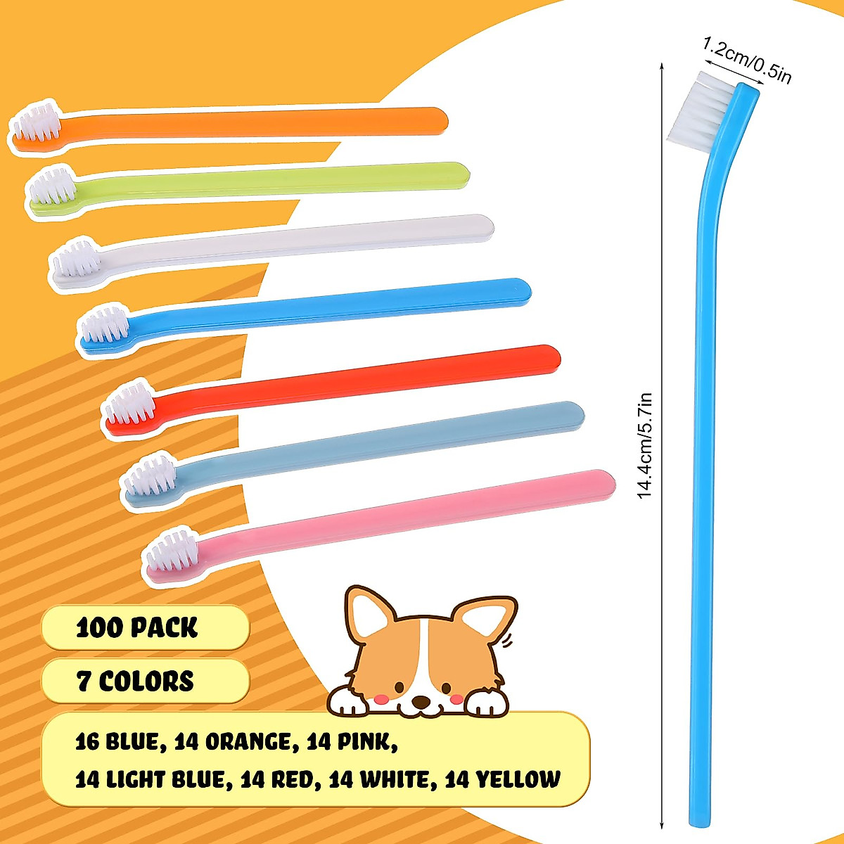 Tioncy 100 Pcs Dog Toothbrush Bulk from Large to Small Long Handle Dog Cat Pet Toothbrush with Soft Single Head Puppy Dog Tooth Brush Pet Cat Tooth Brush for Teeth Cleaning, 7 Colors