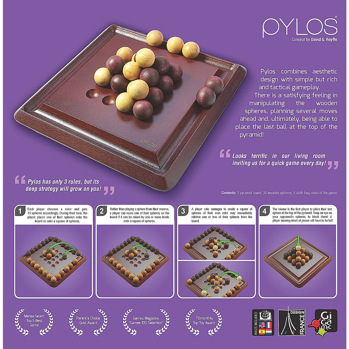 Pylos | Great Wooden Game | Abstract Strategy Board Game| Ages 8+ | 2 Players | 15 Minutes