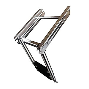 Mojiate Stainless Steel 3 Step Telescoping Folding Boat Boarding Ladder with Press-Type Spring ，for Boat Yacht Swimming Pool，Rated to 400 Pounds