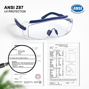 Optical Care Safety Glasses Anti Fog Safety Goggles Over Glasses Protective Eyewear with Clear Wrap-around Lens, Adjustable, Impact Resistance and Anti-dust