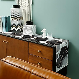 Lsrtoss Black Grey Geometric Table Runner 120 Inches Long Farmhouse Dress Scarves, Yellow Modern Abstract Art Aesthetics Dining Tablerunner for Coffee Table/Kitchen Island/Party Décor, 13" x 120"