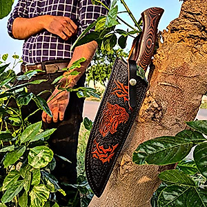 Vetus Tiger Bowie Knife| Custom handmade Survival Knife| 12C27 Stainless Steel Hunting Knife Full Tang Fixed Blade Tactical Bowie knife with Engraved Leather Sheath and Gift Box