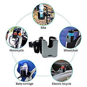 Stroller Cup Holder with Phone Holder, Bike Cup Holder, Cup Holder for Uppababy, Nuna Stroller, 2-in-1 Universal Cup Phone Holder for Stroller, Bike, Wheelchair, Walker, Scooter (Gery)