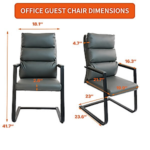 CLATINA Big Tall Office Guest Chair Upholstered Leather Comfortable Reception Chairs with Bonded Padded Arm Rest Sled Base for Conference Waiting Room Home Gray Set of 4