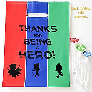Party Favor Plastic Goodie Bags with Handles- Theme Birthday Supplies Gift Bag for Kids and Adults – Hero Masks (24 Pack)