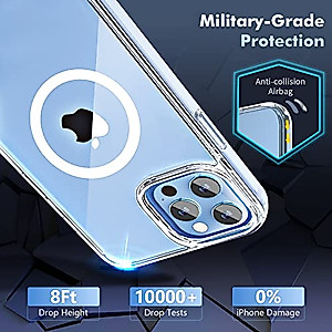 Mgnaooi Magnetic Clear for iPhone 13 Pro Max Case Compatible with Magsafe[Yellow Resistant][Military Grade Tested] Hard PC with Soft Edges Cover, Slim Shockproof Case for iPhone 13 Pro Max,Clear