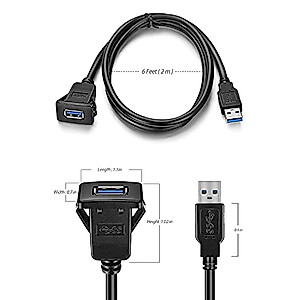URWOOW USB3.0 Square Flush Mount - 2M 6ft USB 3.0 Extension Mount, Dash Mount, Flush Mount, Panel Mount Cable, for Car, Boat, Motorcycle (6 feet)
