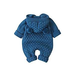 DovFanny Newborn Baby Knitted Sweater Romper Jumpsuit Girls Boys Baby Clothes Unisex Long Sleeve Bodysuit Snowsuit（Blue,3-6M）