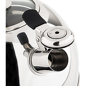 Viking Culinary 3-Ply Stainless Steel Whistling Tea Kettle, 2.6 Quart, Includes Tempered Glass Lid, Ergonomic Stay-Cool Handle, Works on All Cooktops including Induction, Mirror Finish