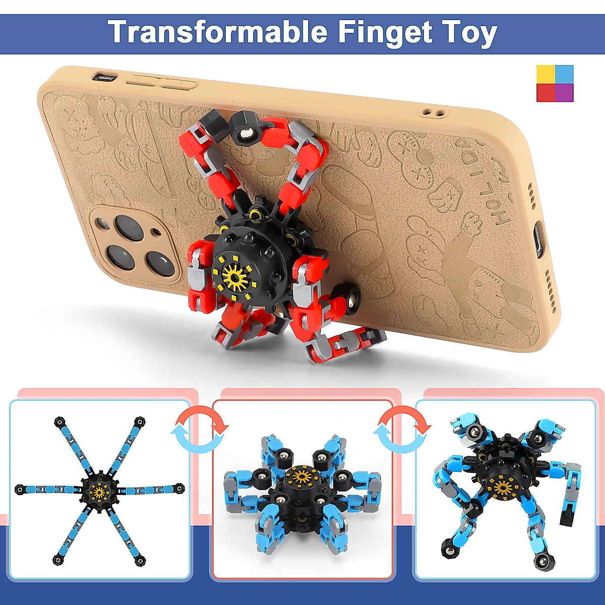 Buluwans Fidgets Sensory Toys Transformable Chain Mechanical Fidget Toy 2 Pack Deformation Fidgets Spinners for Girls Boys Kids Adults Stocking Stuffers