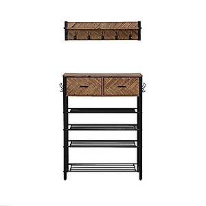 Pvillez 4-Tier Shoe Rack, Entryway Coat Rack Shoe Storage Organizer for Front Door, Entry Table Shoe Hat Racks Shelf Organization Hanger, with Hooks Drawers Entrance Hallway Furniture