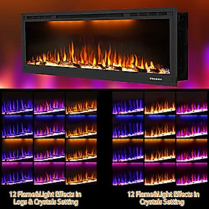 Dreamflame Electric Fireplace 42 inch, Recessed Wall Mounted Fireplace Heater, Linear in-Wall Fireplace, Logs & Crystal Options, 750/1500W, Black (42")
