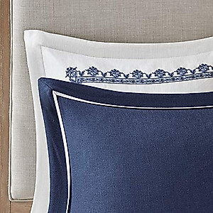 Madison Park Signature Cozy Comforter Set - All Season Bedding Combo Filled Insert and Removable Duvet Cover, Shams, Decorative Pillows, Queen (92 in x 96 in), Bohemian Blue 9 Piece