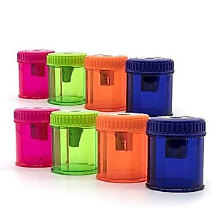 Emraw Single Hole Manual Pencil Sharpener with Round Receptacle to Catch Shavings for Regular Sized Pencils and Crayons Designed in Brightly Colored Plastic -Great for School, Home & Office (8 Pack)
