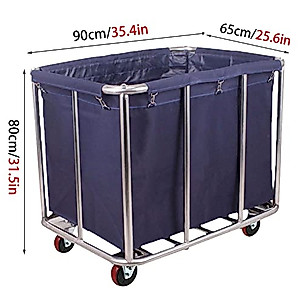Commercial Laundry Cart, 400L large Laundry Rolling Bins with Removable Waterproof Canvas, Heavy Duty Stainless Steel Laundry Hampers with Wheels for Hotels & Hospital, 440lbs Load (blue1)