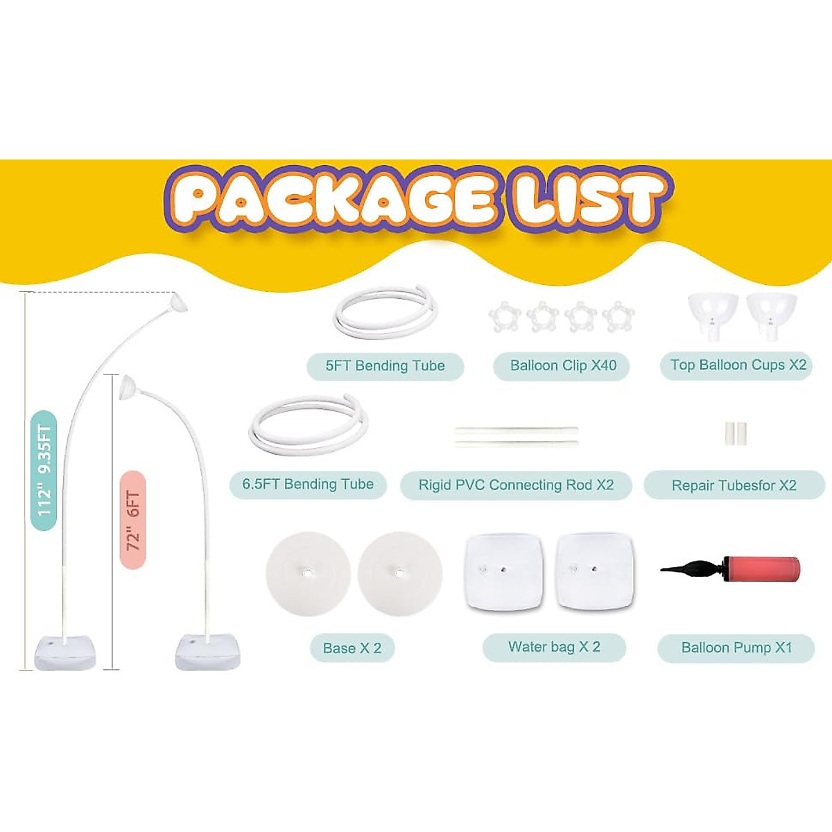 AerWo Balloon Arch Kit Balloon Arch Stand with Base, 9.35Ft & 6Ft High Free Bending Half Balloon Arch Set for Wedding Birthday Party Baby Shower Yard Lawn Halloween Decorations