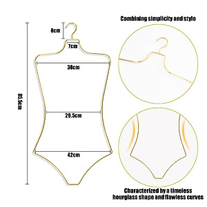 UIZLVEU Body Shape Display Clothes Hangers 10 Pack, Luxury Gold Metal Wire Swimsuit and Bikini Hangers, Lingerie Hangers for Closet Organization, Bathing Suit Hangers for Dress, Tank Top, Bra