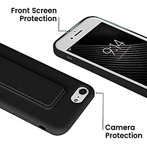 LAUDTEC Soft Silicone Kickstand Case Compatible with iPhone SE 2022/2020 Case,iPhone 8 case,iPhone 7 Case Vertical and Horizontal Stand Hand Strap Kickstand Case for iPhone SE /8/7(4.7")(Black)