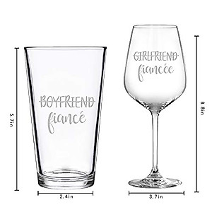 Boyfriend and Girlfriend Beer and Wine Glasses Set of 2 15Oz, Unique Fiance and Fiancee Gift Set - Perfect Engagement Gifts for Couples Fiance Fiancee Him Her Bride Groom Mr Mrs Him Hers