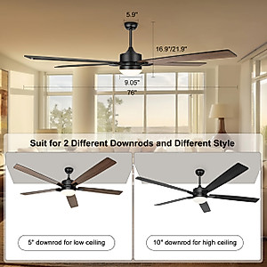 Ohniyou Large Ceiling Fan with Lights and Remote - 76 Inch Indoor Outdoor Ceiling Fans, 3CCT, Reversible DC Motor, Industrial Farmhouse Ceiling Fan for Patio Living Room Bedroom Garage Shop