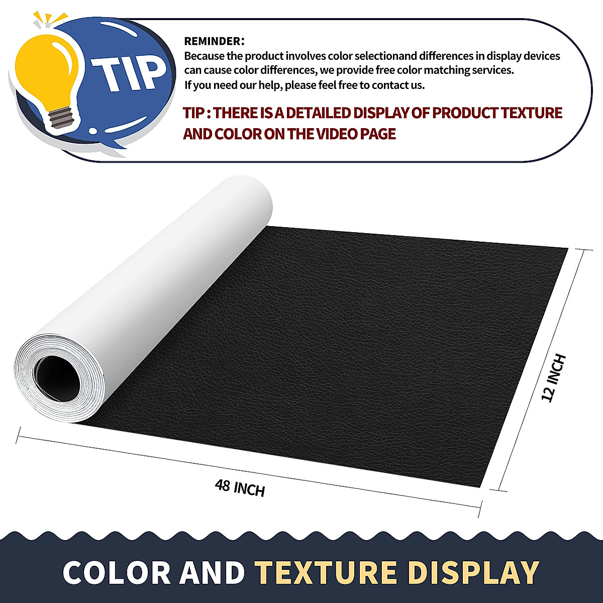 ONine Leather Repair Patch，Leather Repair Tape, 12 x 48 inches Leather Repair Patch for Furniture,Vinyl Repair Kit，Leather Couch Patch，for Sofas, Furniture, Car Seats, Office Chairs(Black)