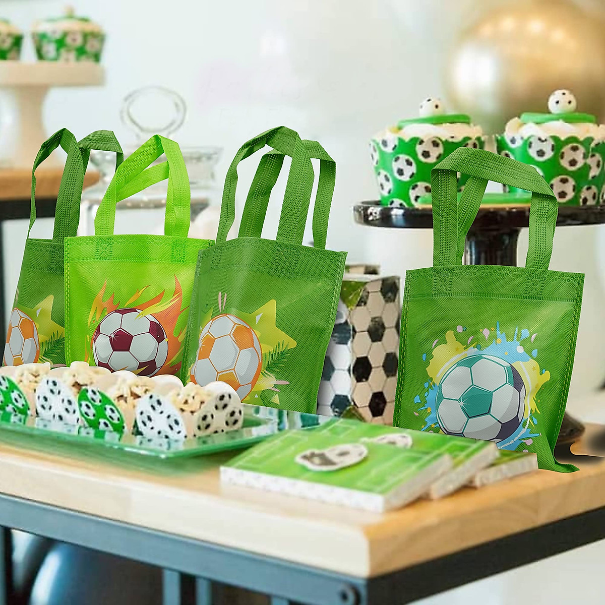 BANBALLON 20 PCS Soccer Party Favor Bags Soccer Non-Woven Gift Bags Treat Gift Bags for Kids Birthday Party Sports Theme Party Baby Shower World Cup Goodie Bags Supplies (Soccer)