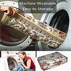 UKELER Romantic American Country Style Cotton Rugs Home Decor Collection Floral Rug Flower Garden Design Modern Accent Floor Rugs for Bedroom (31.5''x47.2'', Beige Garden)